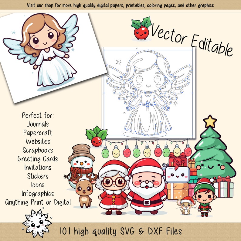Kawaii Christmas Clip Art format Bundle PNG, SVG, DXF - Etsy