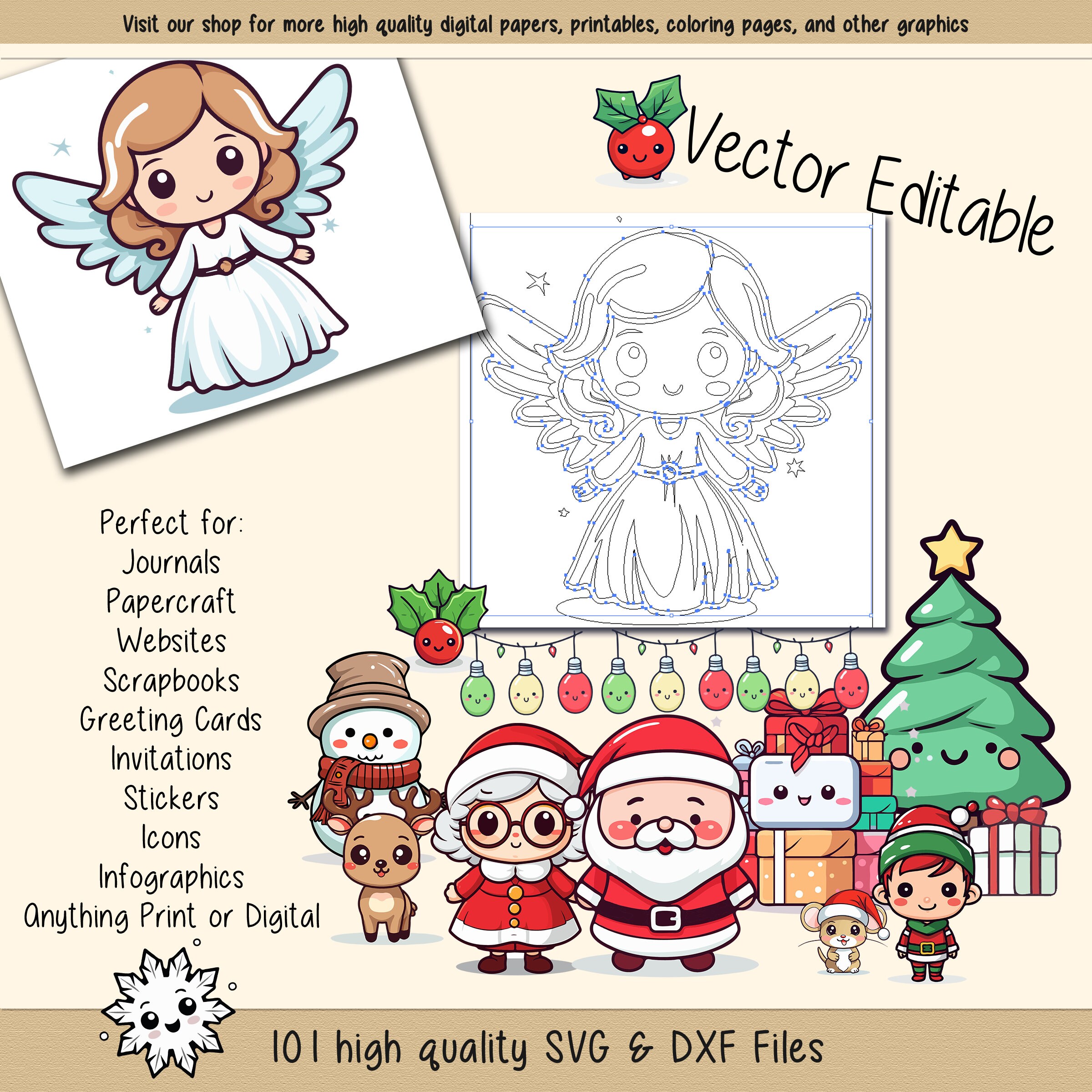 Kawaii Christmas Clip Art format Bundle PNG, SVG, DXF - Etsy