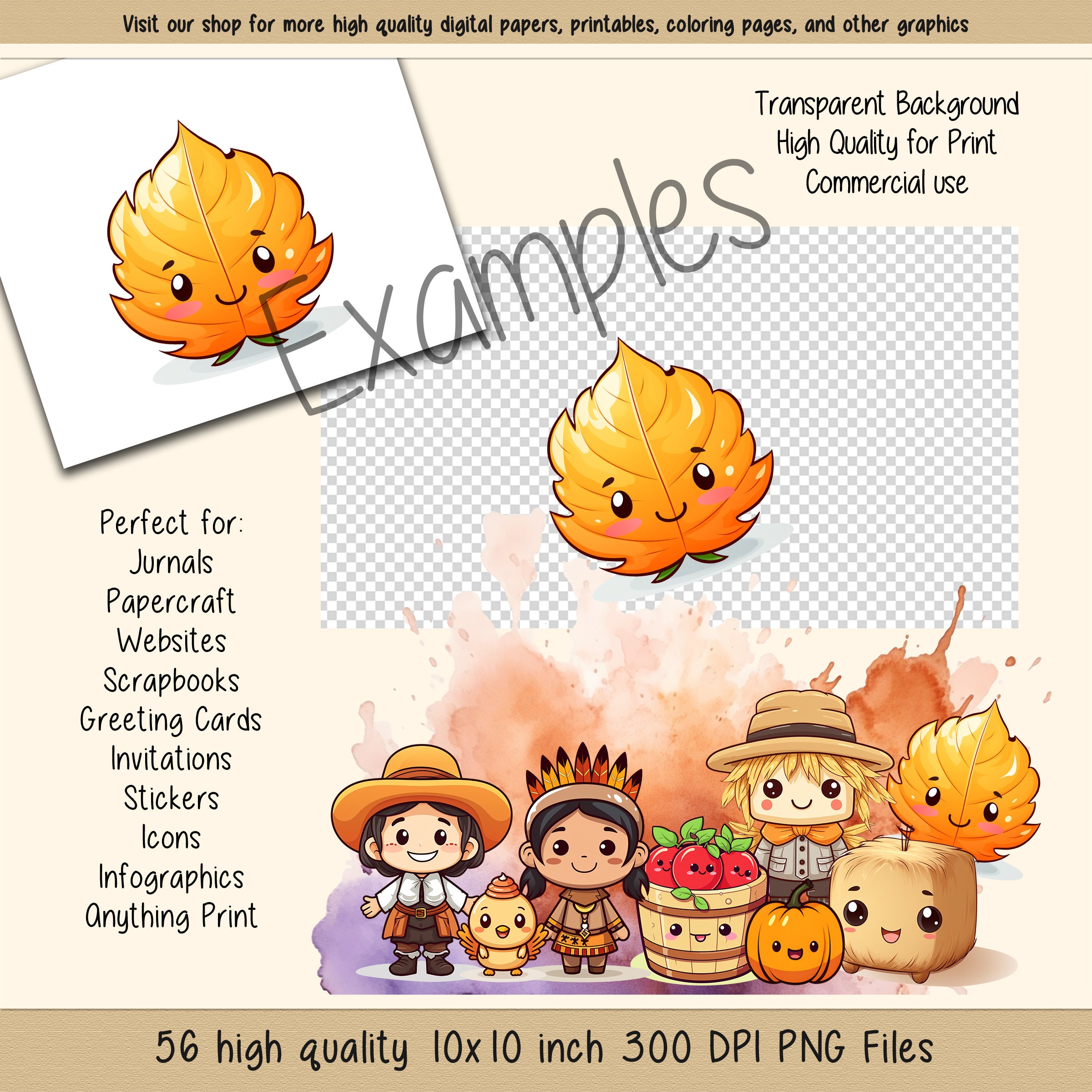 Kawaii Fall, Autumn, Thanksgiving Clip Art (format Bundle - PNG, SVG ...