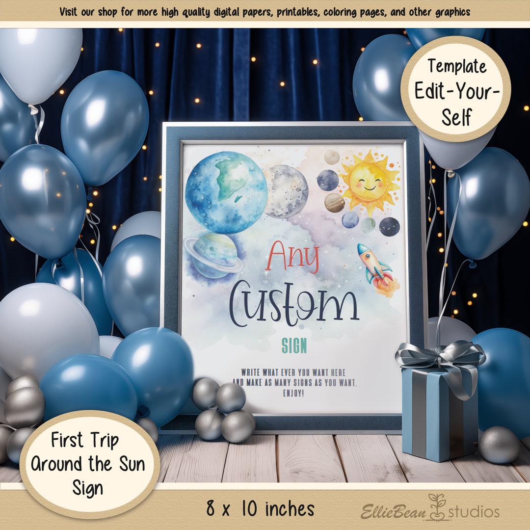 Editable Outer Space Party Table Sign First Trip Around the Sun ...