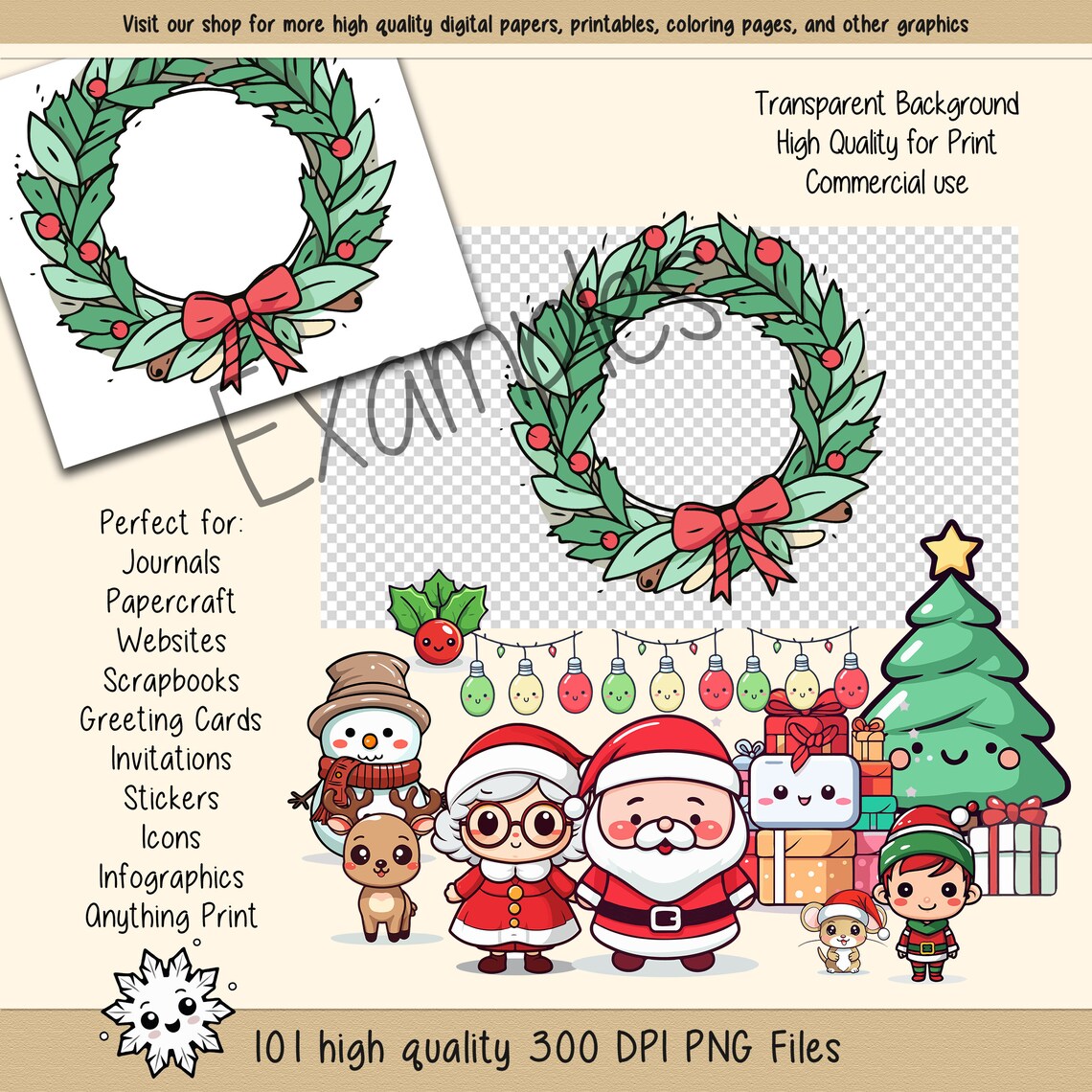 Kawaii Christmas Clip Art format Bundle PNG, SVG, DXF - Etsy