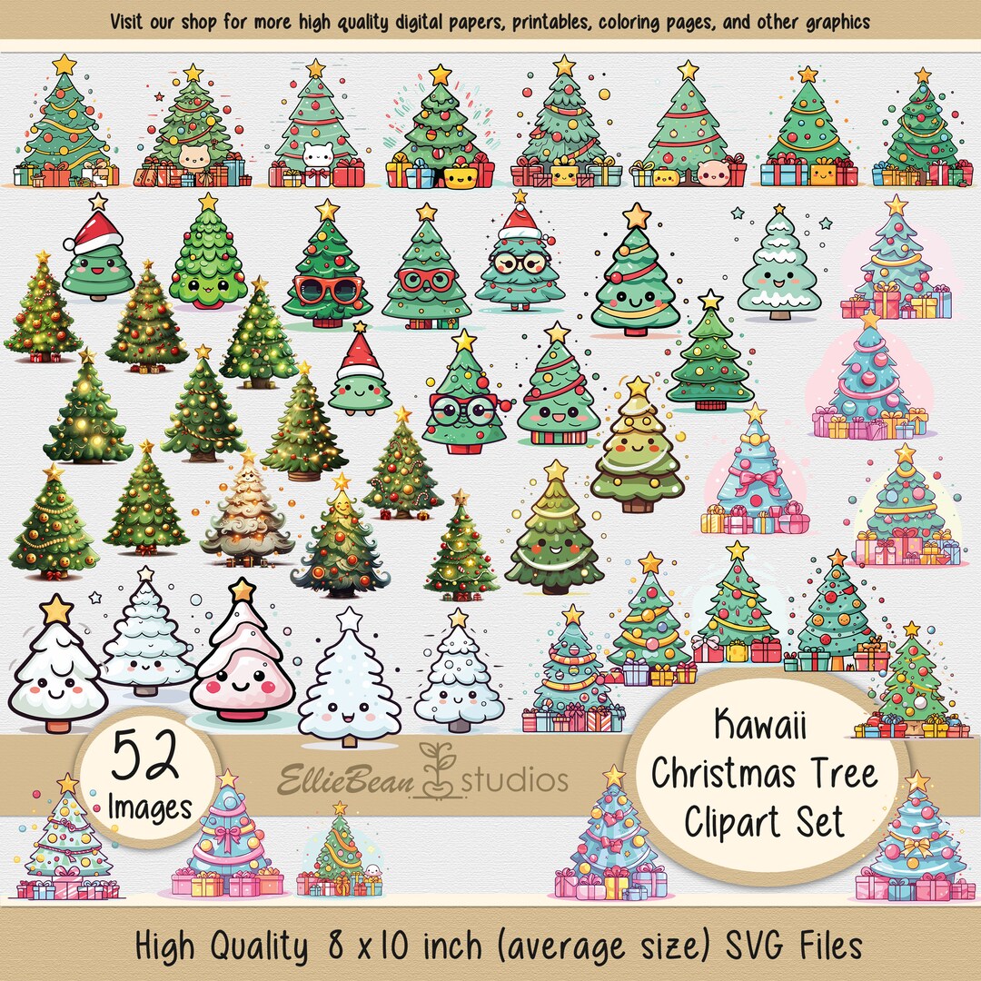 Kawaii Christmas Tree Clip Art SVG Vector Editable - Etsy