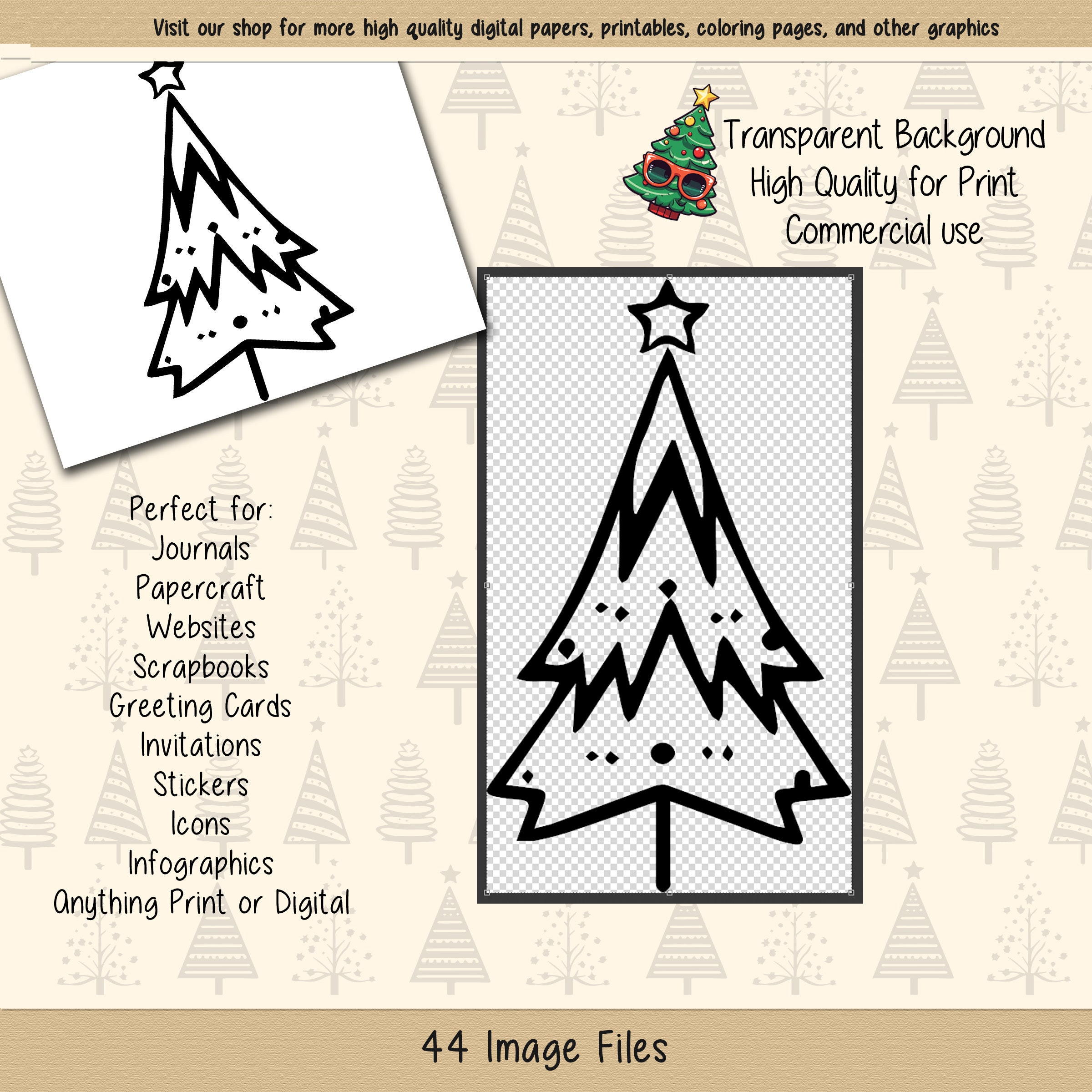 Line Art Christmas Pine Tree Clipart 44 Unique Christmas Trees in 3 ...