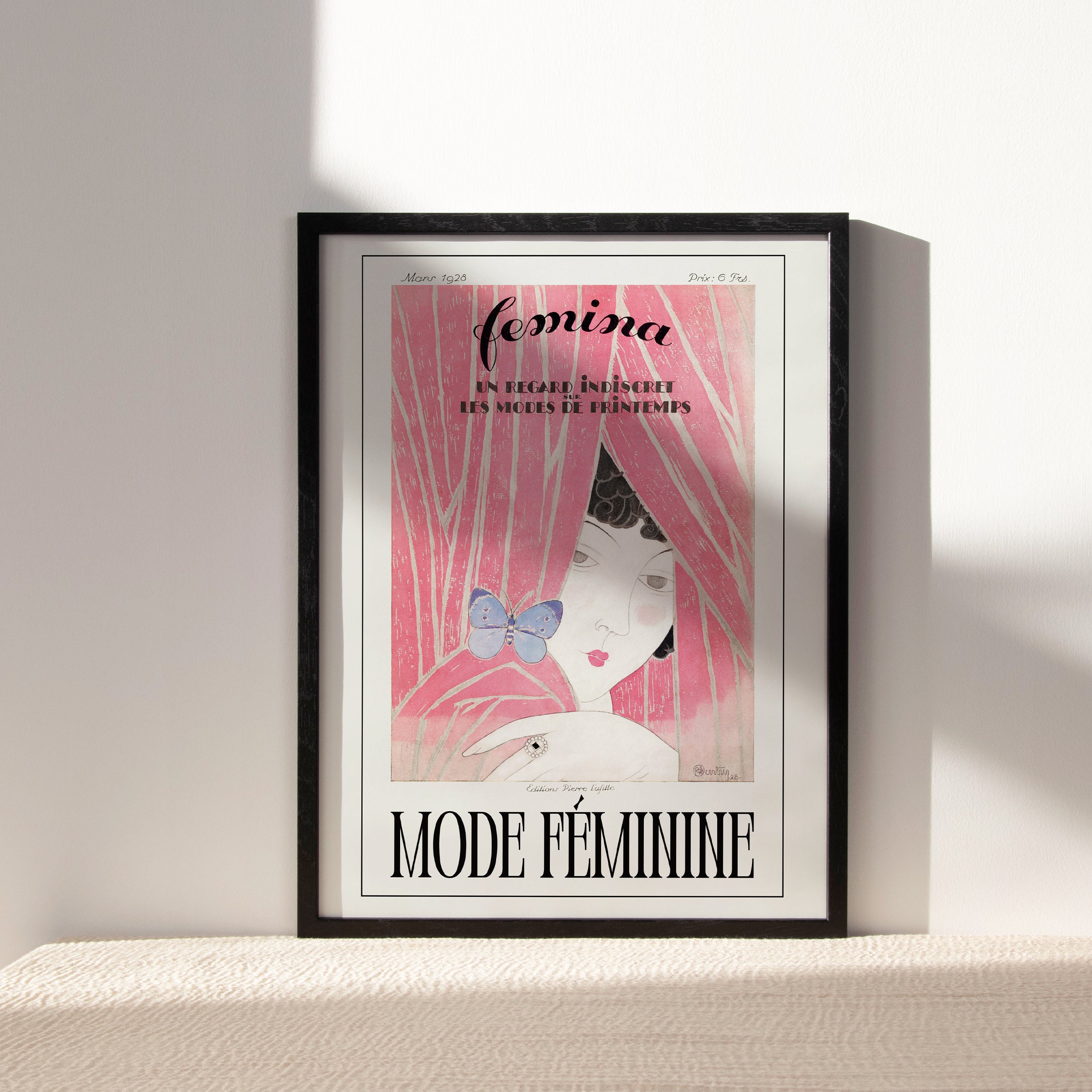 Vintage Pink Fashion Magazine Cover Illustration Poster, Vintage ...