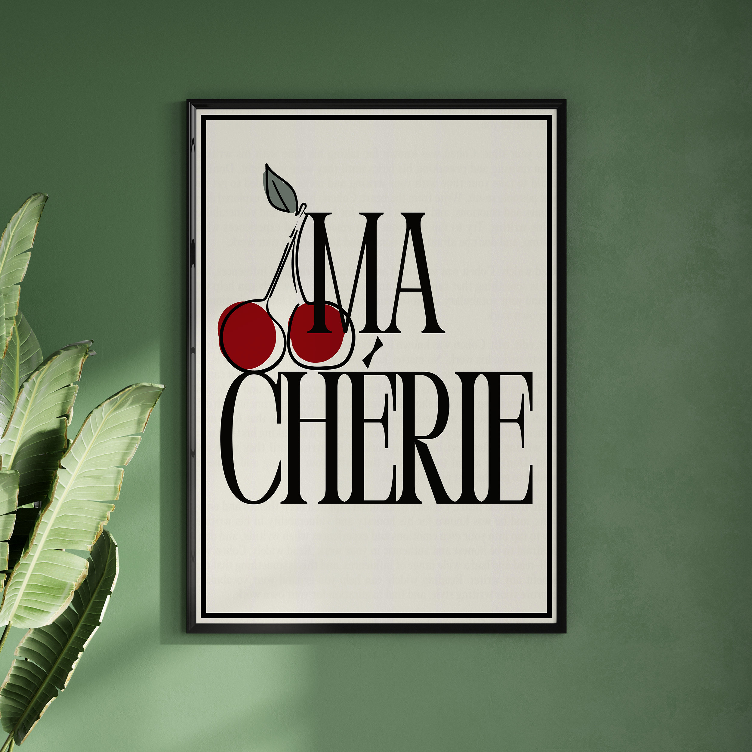 Ma Cherie Print, Cherry Poster Retro Wall Art, Trendy Girly Print ...