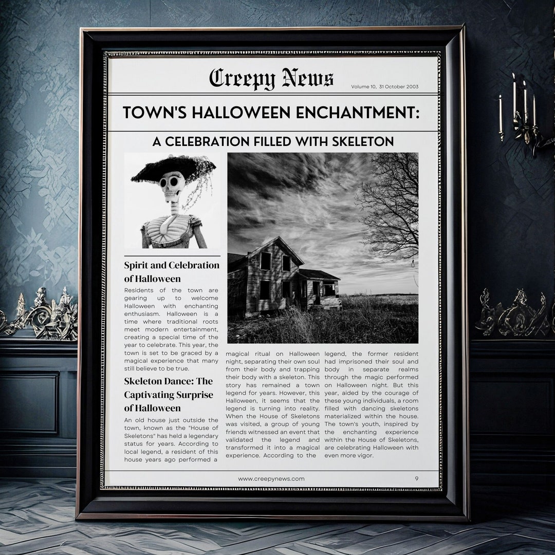 Newspaper Print Gothic Halloween Printable Wall Art Spooky Halloween ...