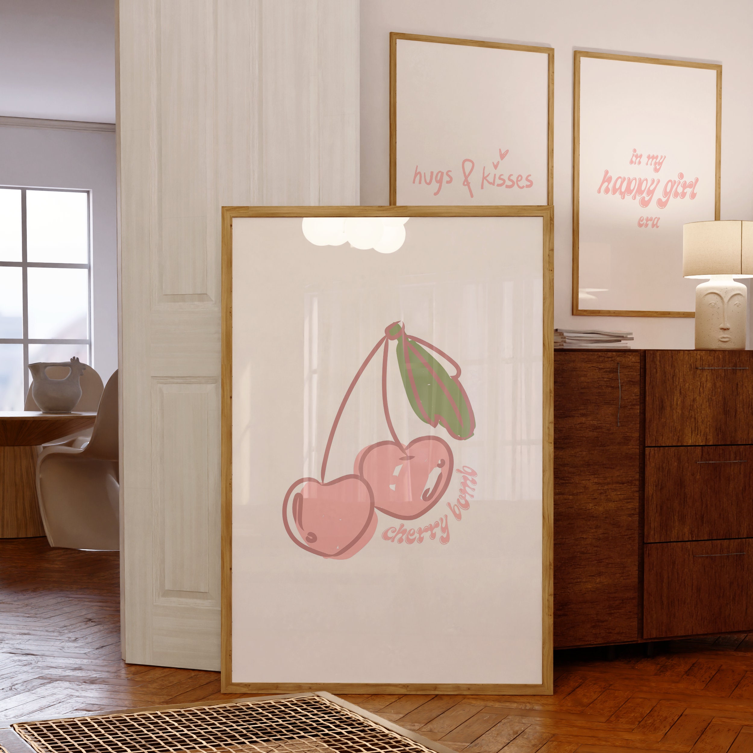 Blush Pink Coquette Aesthetic Prints Set of 3 Pink Cherry Bomb Poster ...