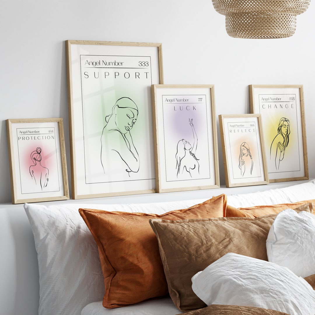 Angel Numbers Aura Poster Printable Set of 9 Divine Feminine Line Art ...