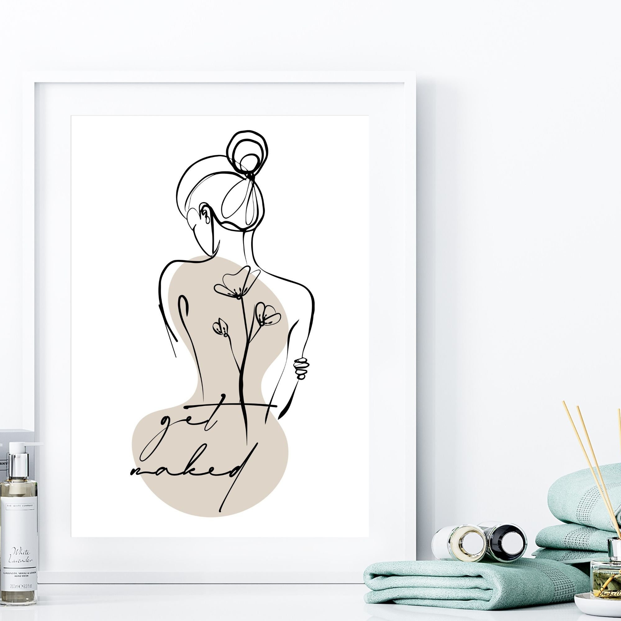 Female Line Art Print Get Naked Wall Art For Bathroom Abstract Woman