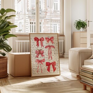 Vintage Red Christmas Bows Print, Coquette Christmas Wall Art, Trendy ...