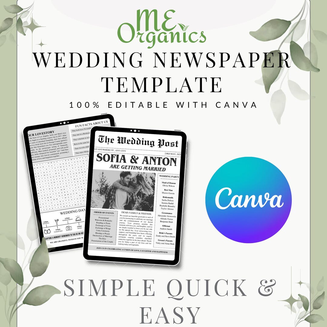 Wedding Newspaper Template With Photo, Printable Wedding Program ...