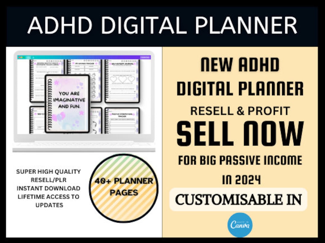 PLR Planner for ADHD 2023 and 2024, Canva Template Resell Rights ...