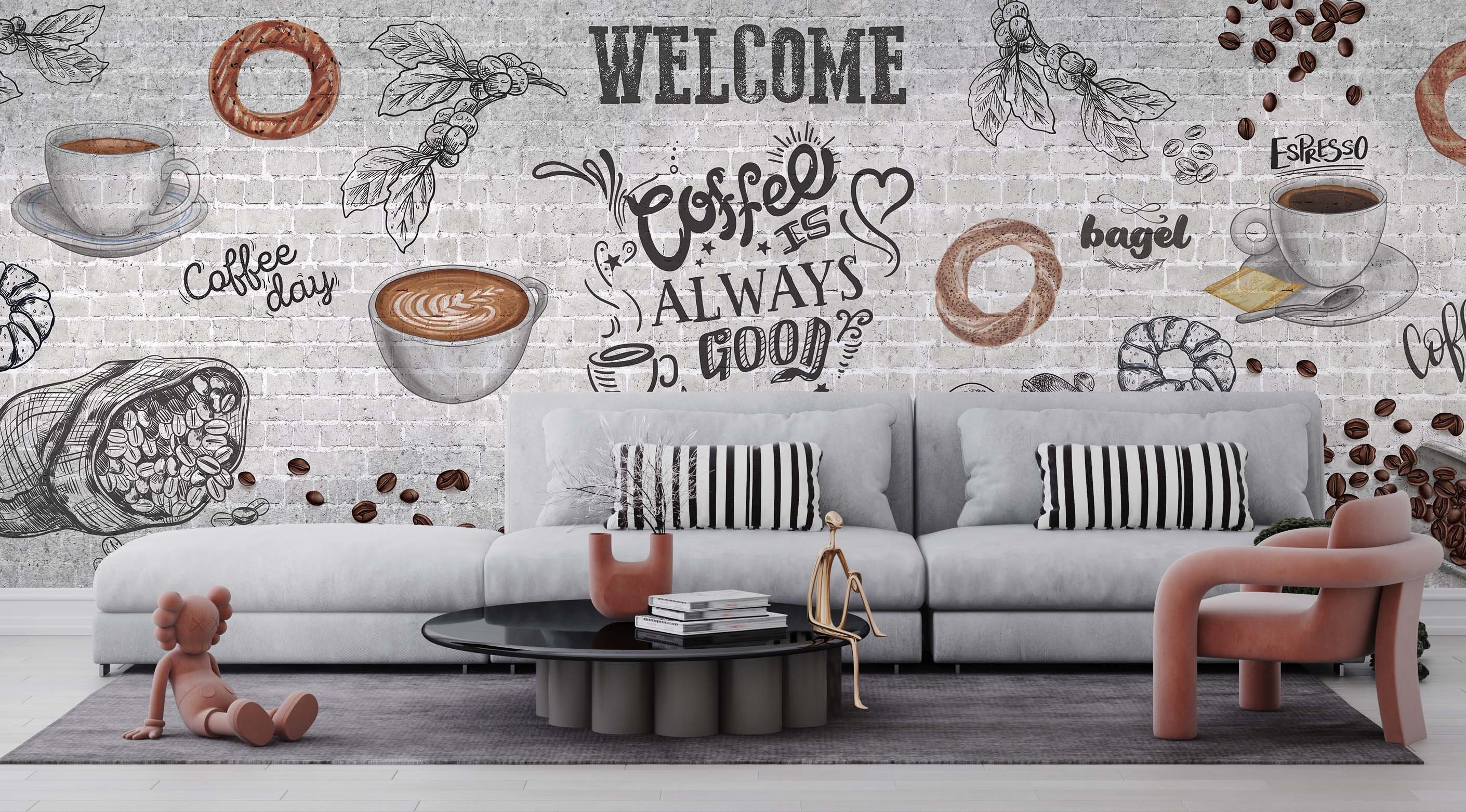 Coffee Art Wallpaper, Cafe Wallpaper, Art Wallpaper, Coffe Shop Wall ...