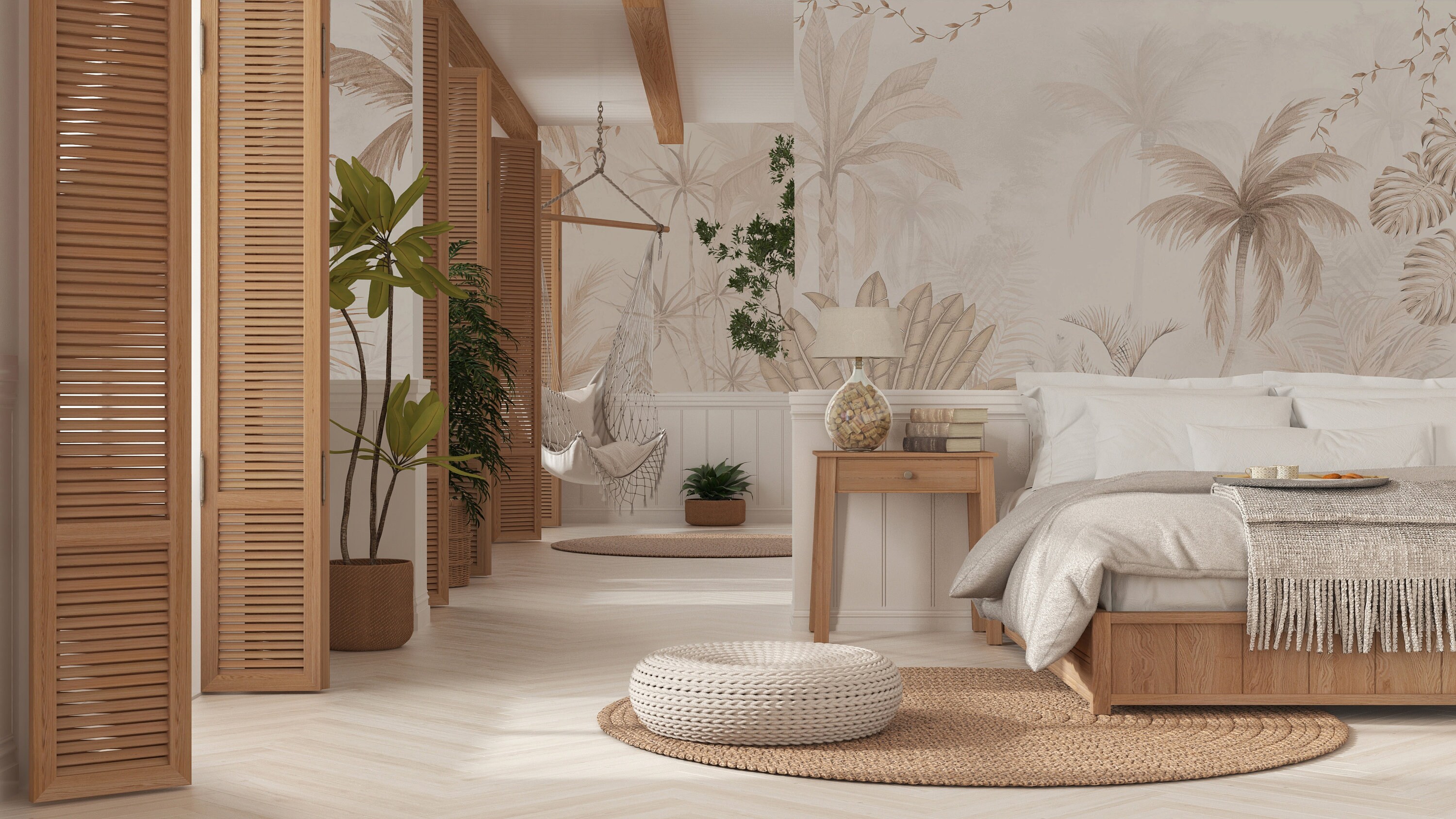 Tropical Wallpaper - Boho Palm Tree Wallpaper, - Soft Color Tropical ...