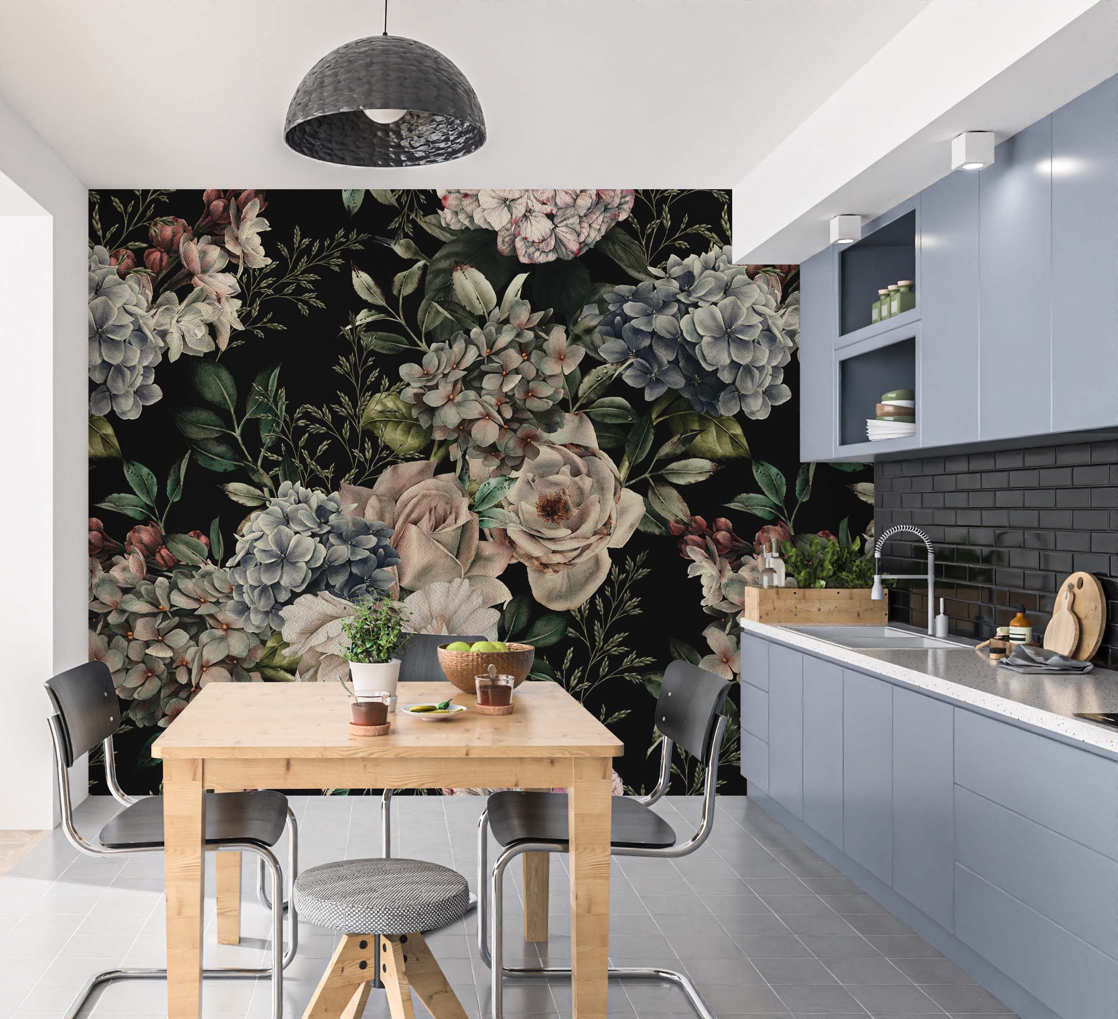 Dark Floral Wallpaper | Large Flower Bouquet Wall Mural, Peel and Stick ...