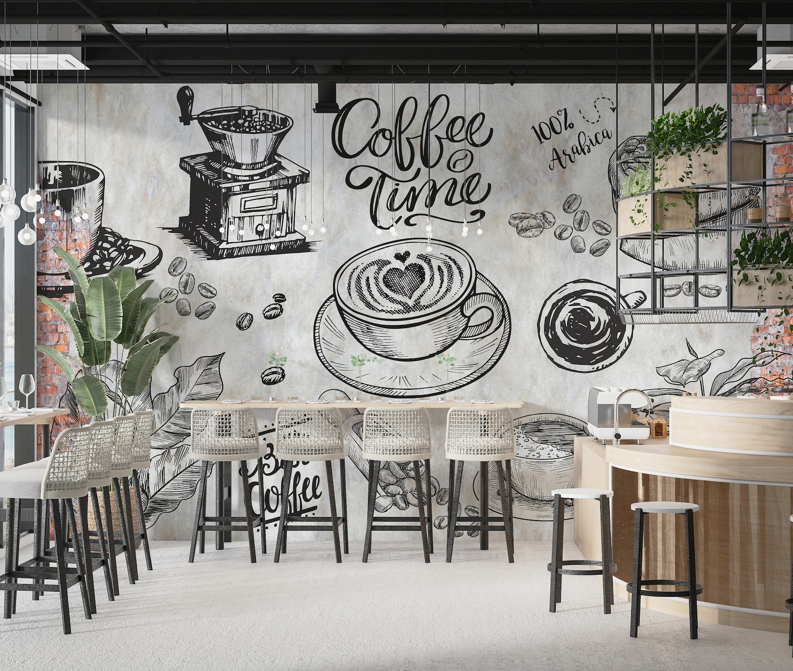 French Style Cafe Mural, Coffe Shop Wall Mural, Coffee Shop Wallpaper ...