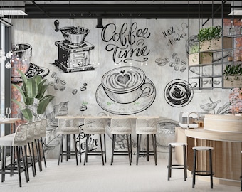 Coffee Art Wallpaper, Cafe Wallpaper, Art Wallpaper, Coffe Shop Wall ...