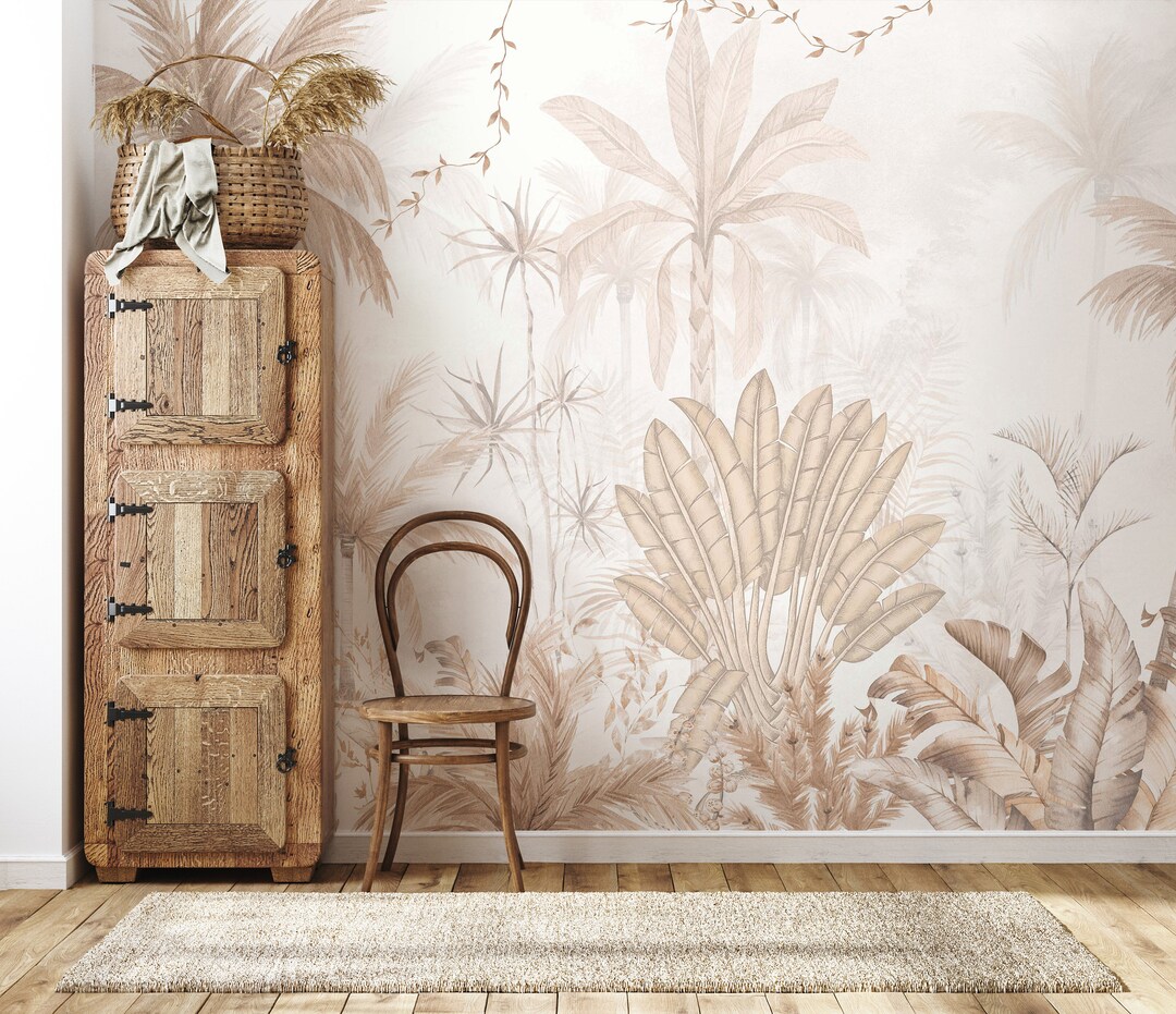 Boho Palm Tree Wallpaper - Soft Color Removable Wall Mural - Etsy