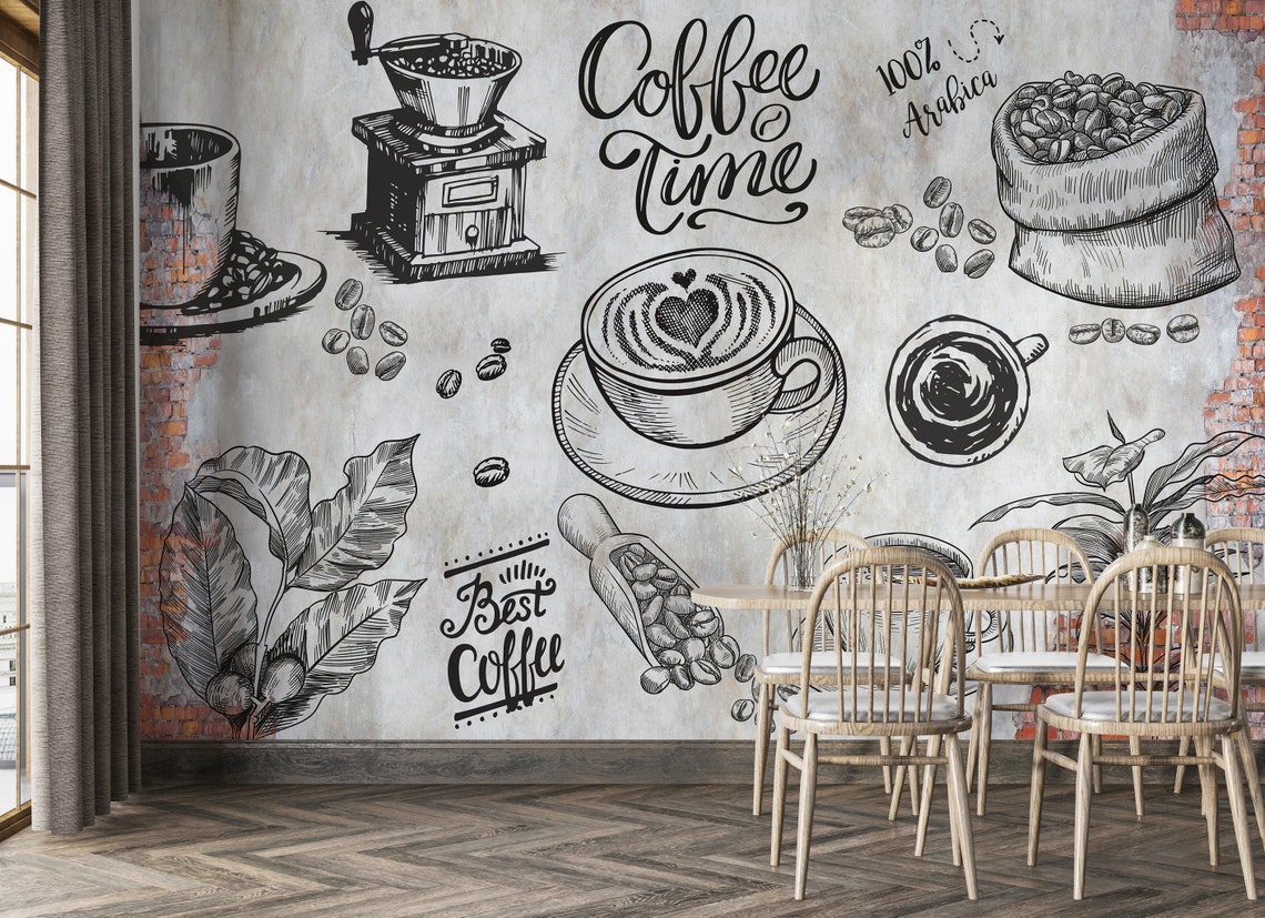 French Style Cafe Mural, Coffe Shop Wall Mural, Coffee Shop Wallpaper ...