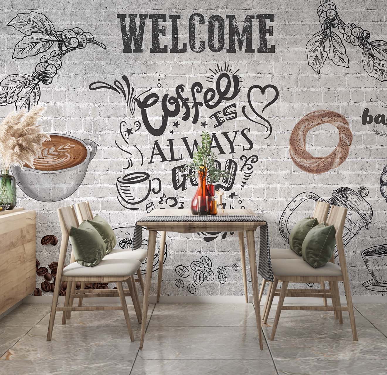 Coffee Shop Wall Mural, Cafe Art Wallpaper, Peel and Stick - Etsy