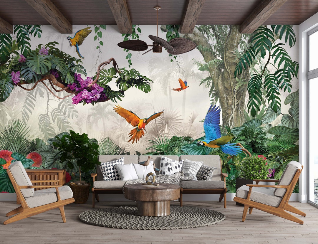 Tropical Rainforest Wallpaper, Jungle Palm Tree Wall Mural, Peel and ...