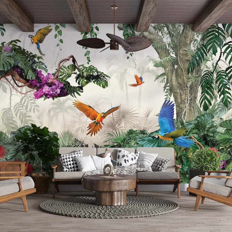 Tropical Mural Wallpaper - Etsy
