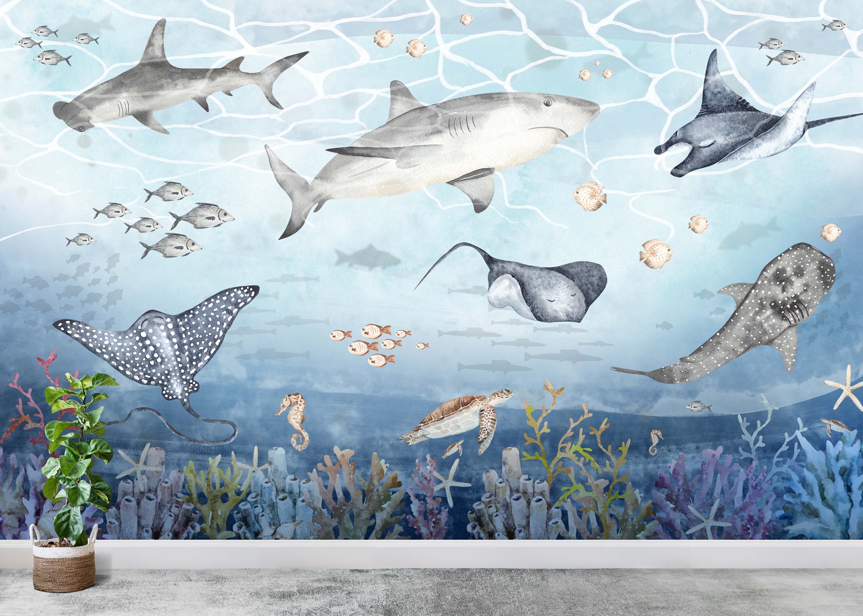 Kids Wallpaper-animals Fish Wall Mural-peel and Stick Wallpaper ...