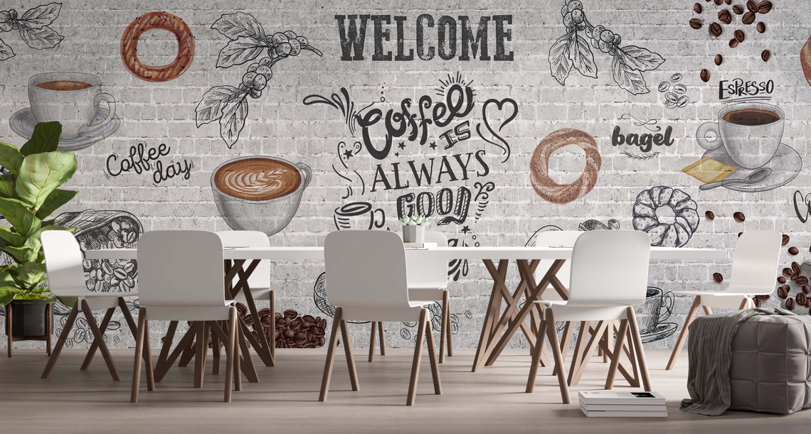 Coffee Art Wallpaper, Cafe Wallpaper, Art Wallpaper, Coffe Shop Wall ...