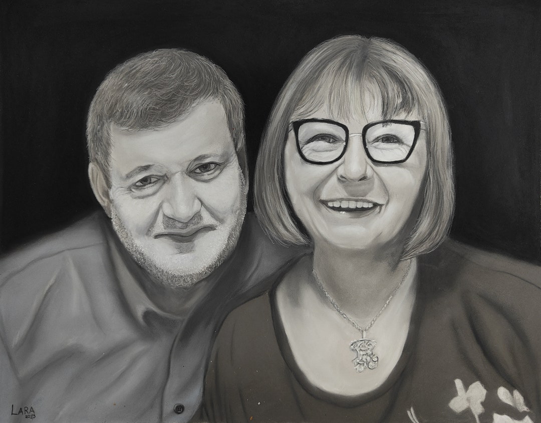 Commissioned A4 Portrait of 2 People With Black and White Pastel ...