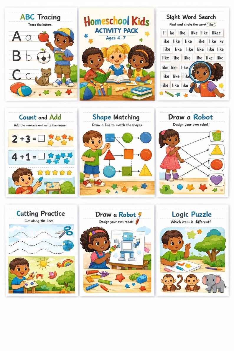 Homeschooling Activity Pack for Kids 4-7years - Etsy