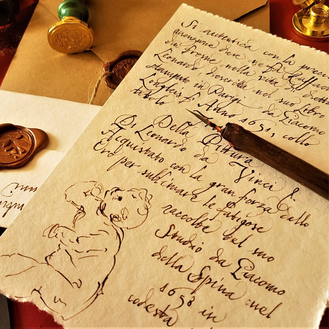 Handwritten Letter With Sealing Wax and Renaissance Sketch, for ...
