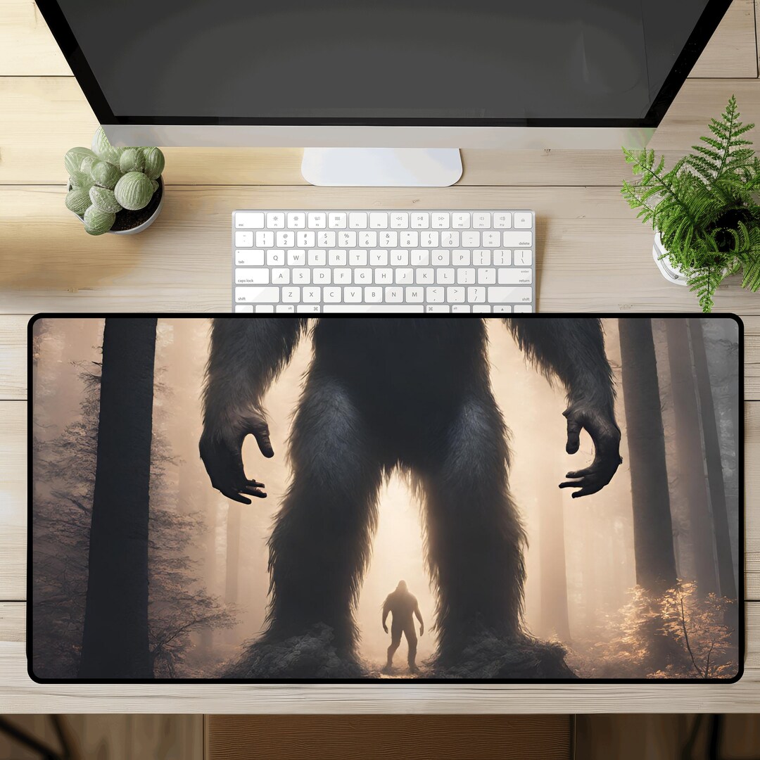 Desk Mat, Dark Forest With Bigfoot, Eerie Cast Light, Gamer, Crafter ...