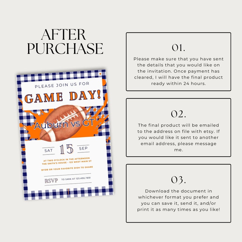 Blue and Orange Team Football Game Day Party Invitation - Digital - Etsy