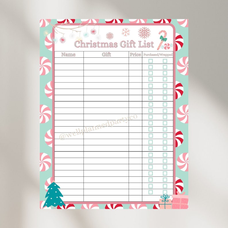 Christmas Gift Tracker PDF Printable Christmas Planner Pink and Teal - Etsy