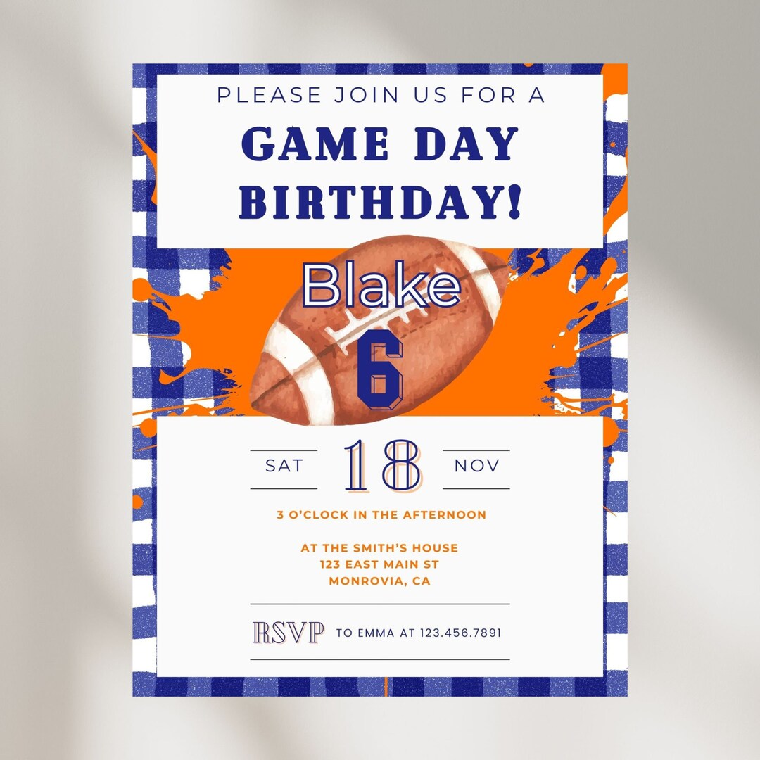 Game Day Birthday Party Invitation - Florida Gators - Orange and Blue ...
