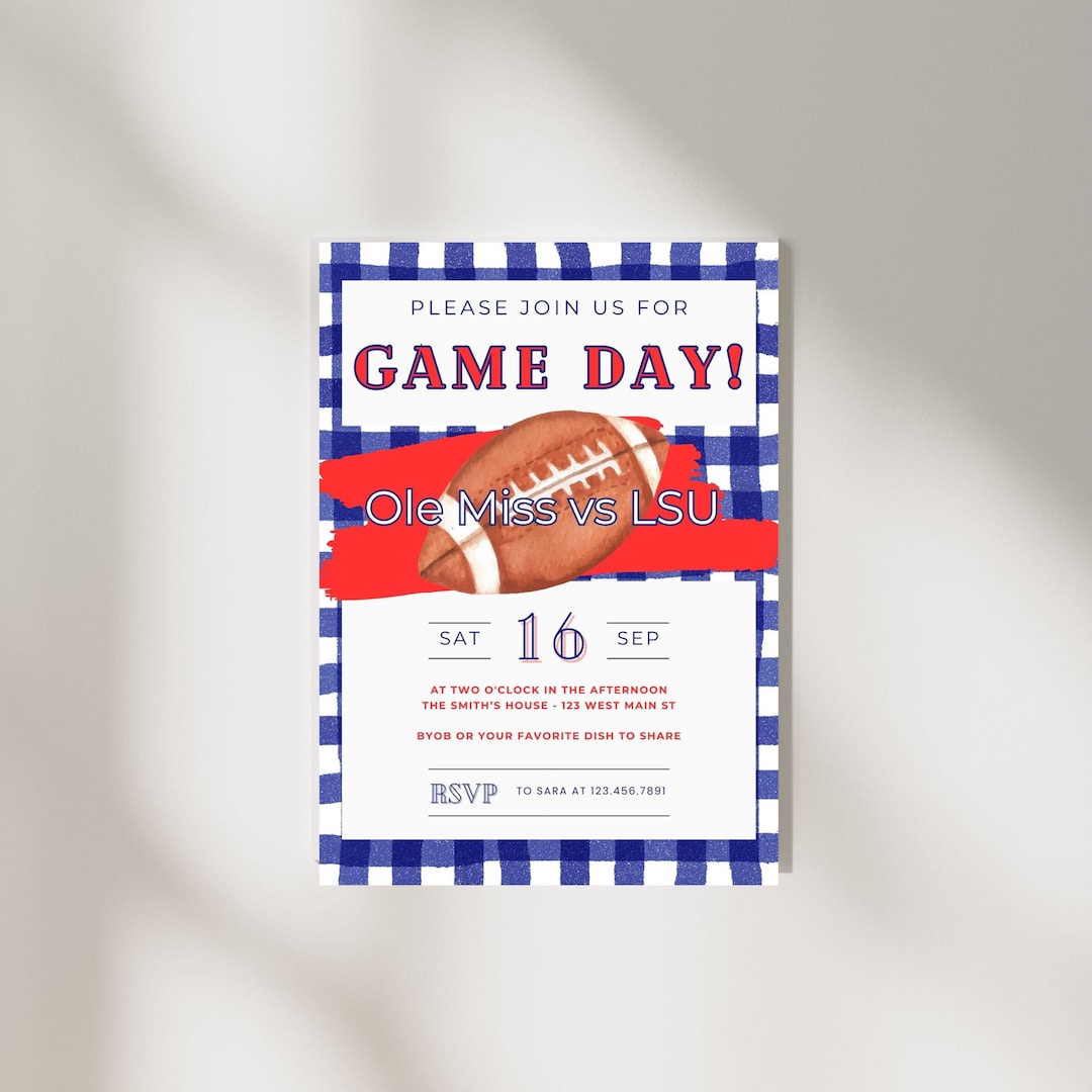 Blue and Red Team Football Game Day Party Invitation - Digital - Etsy