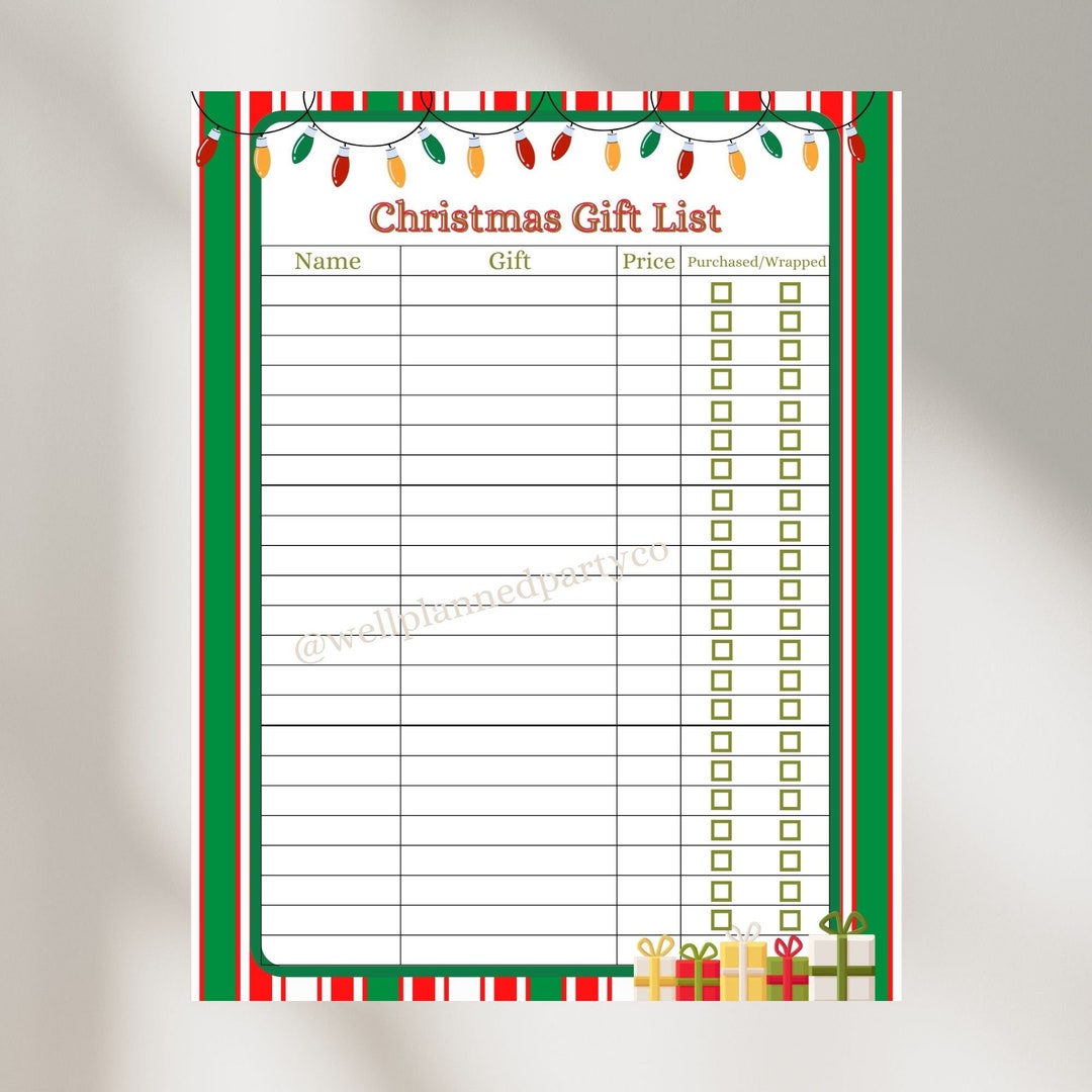 Christmas Gift Tracker PDF Printable - Christmas Planner - Green and ...