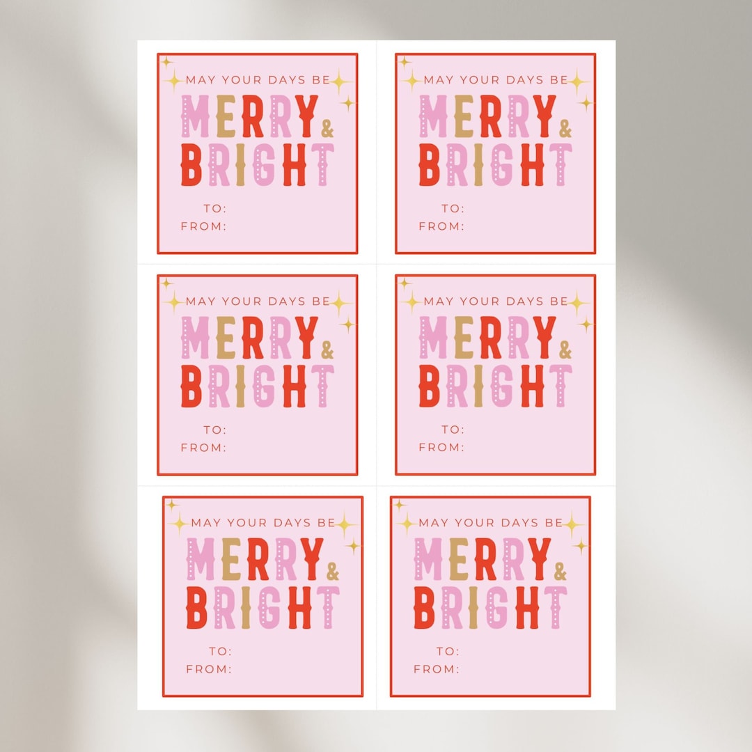 Merry and Bright Christmas Gift Tags Pink Sparkle Printable and ...