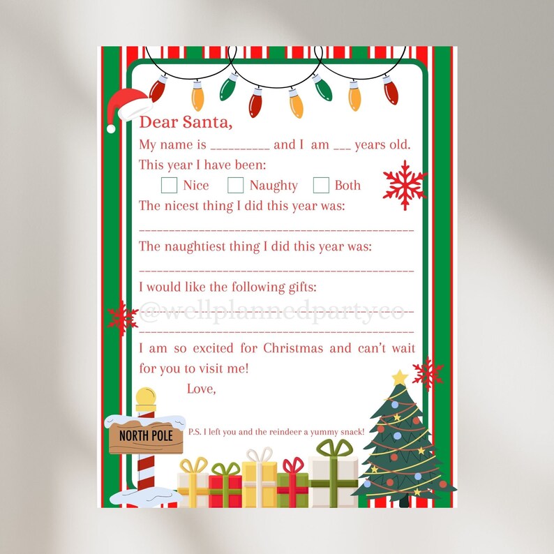 Letter to Santa - Printable - Kids Santa Wishlist - Santa Clause ...