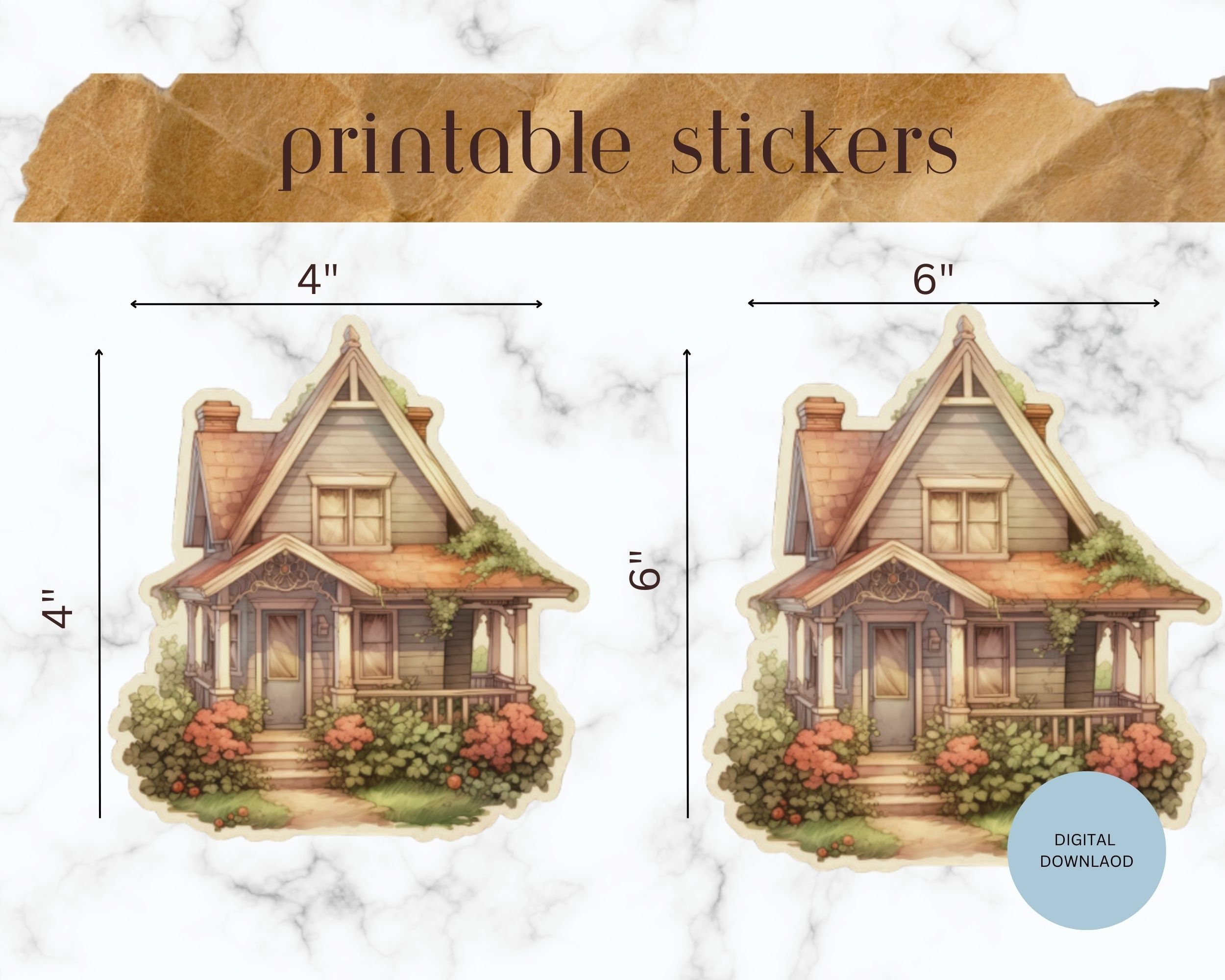 15 Digital Vintage House Stickers Bundle Printable Summer Home Decor ...