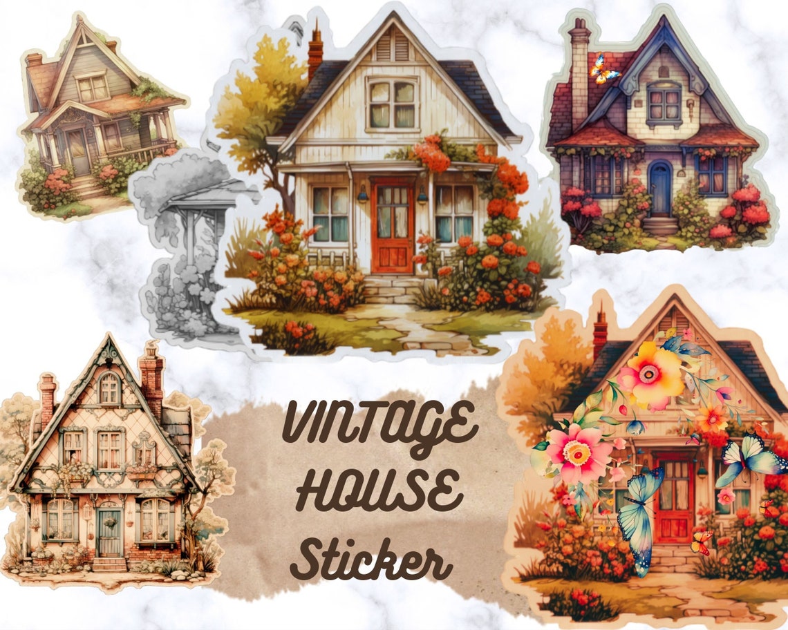15 Digital Vintage House Stickers Bundle Printable Summer Home Decor ...