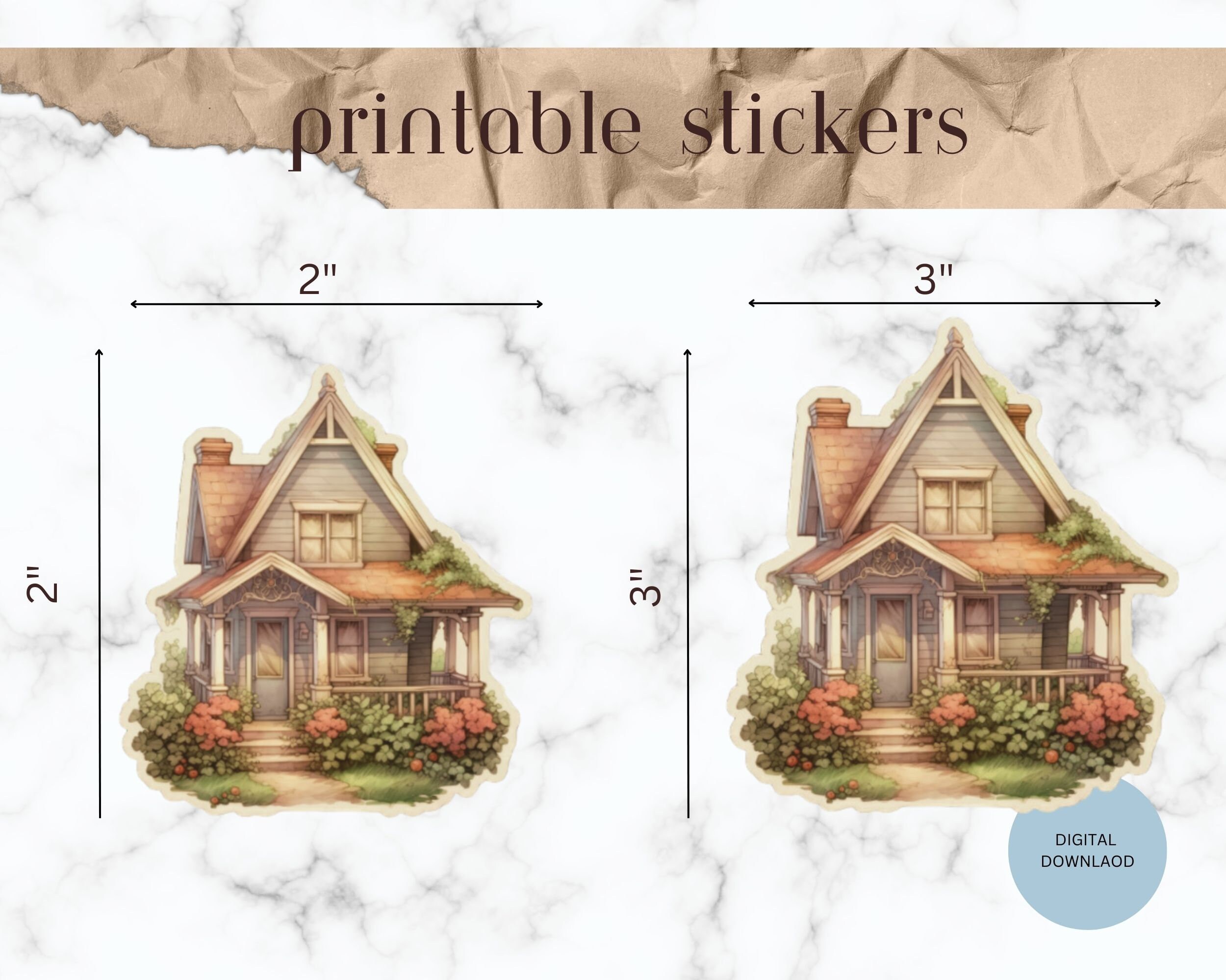 15 Digital Vintage House Stickers Bundle Printable Summer Home Decor ...