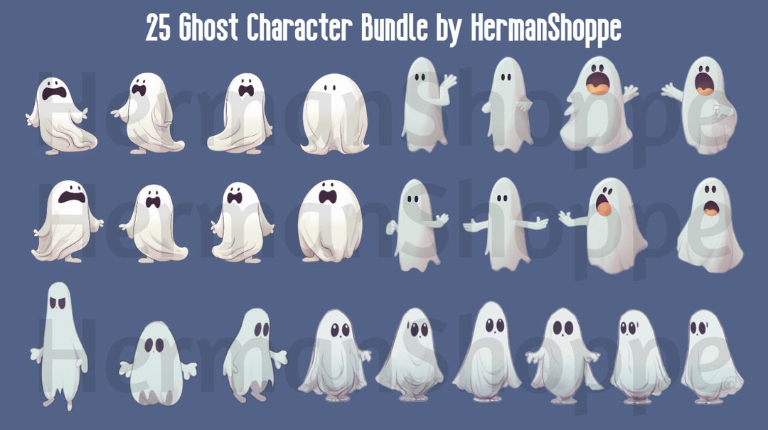 BUNDLE Ghost Clipart Digital Print, GHOST GUYS Halloween Graphics, Cute ...