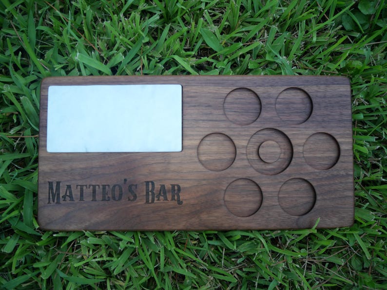 Personalized Tequila Flight Board: Wooden Serving Tray With Marble - Etsy