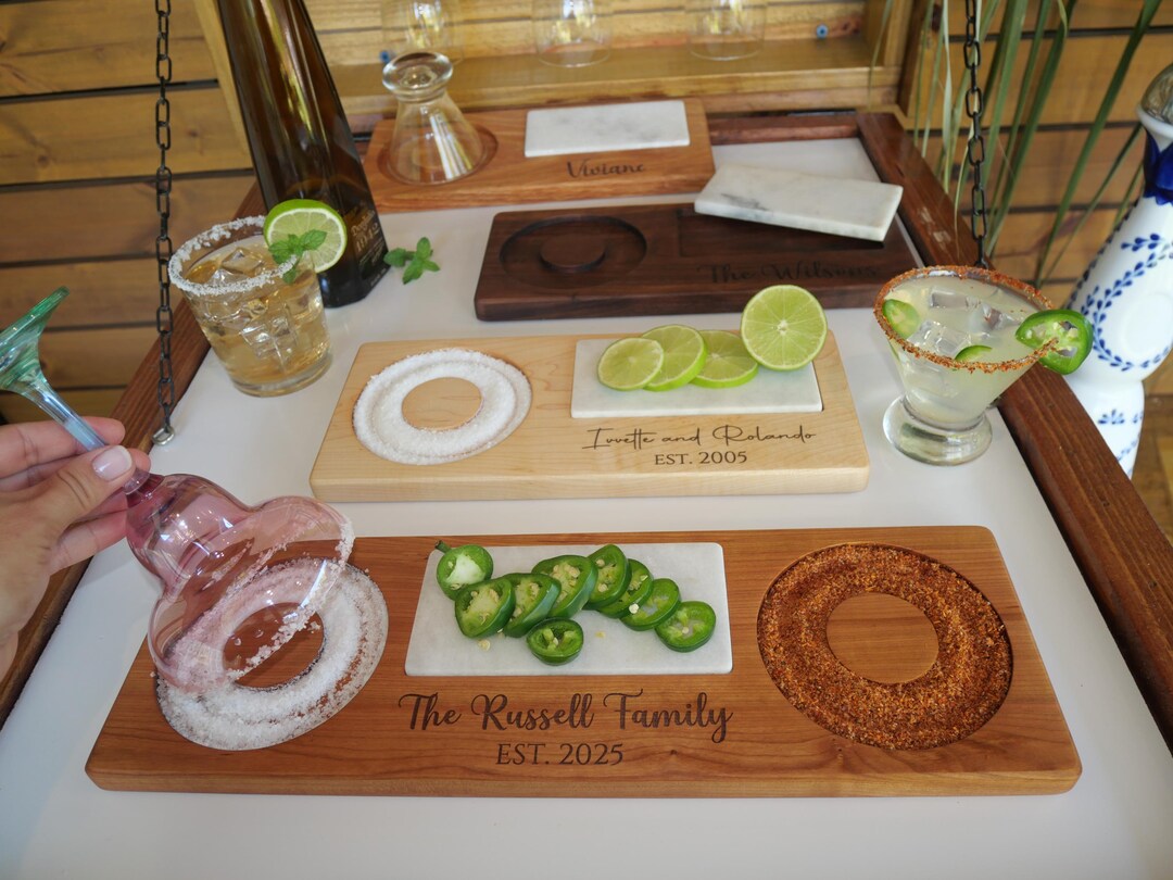 Handmade Hardwood Margarita Salt Rimmer: Cocktail Rim Tray With Marble ...