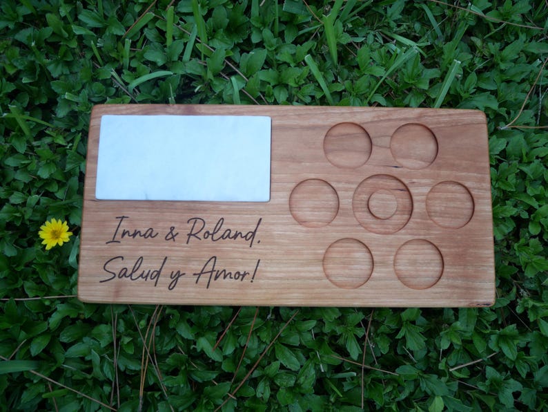 Personalized Tequila Flight Board: Wooden Serving Tray With Marble - Etsy