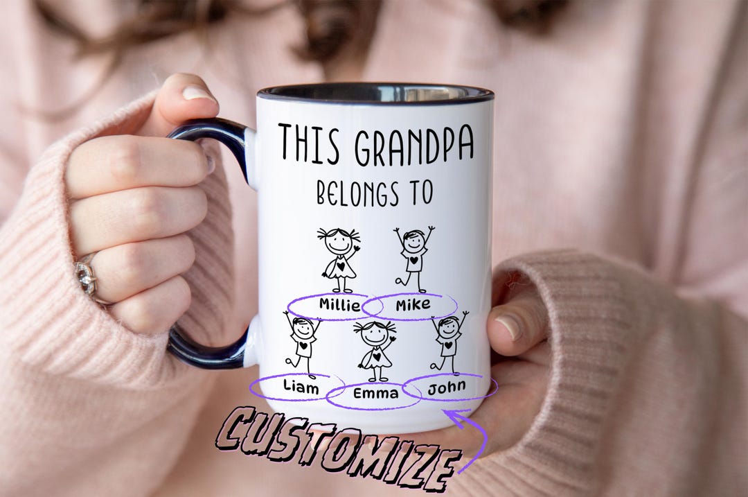 Personalized Grandpa Mug, Custom Stick Figure Grandkids, Father's Day ...