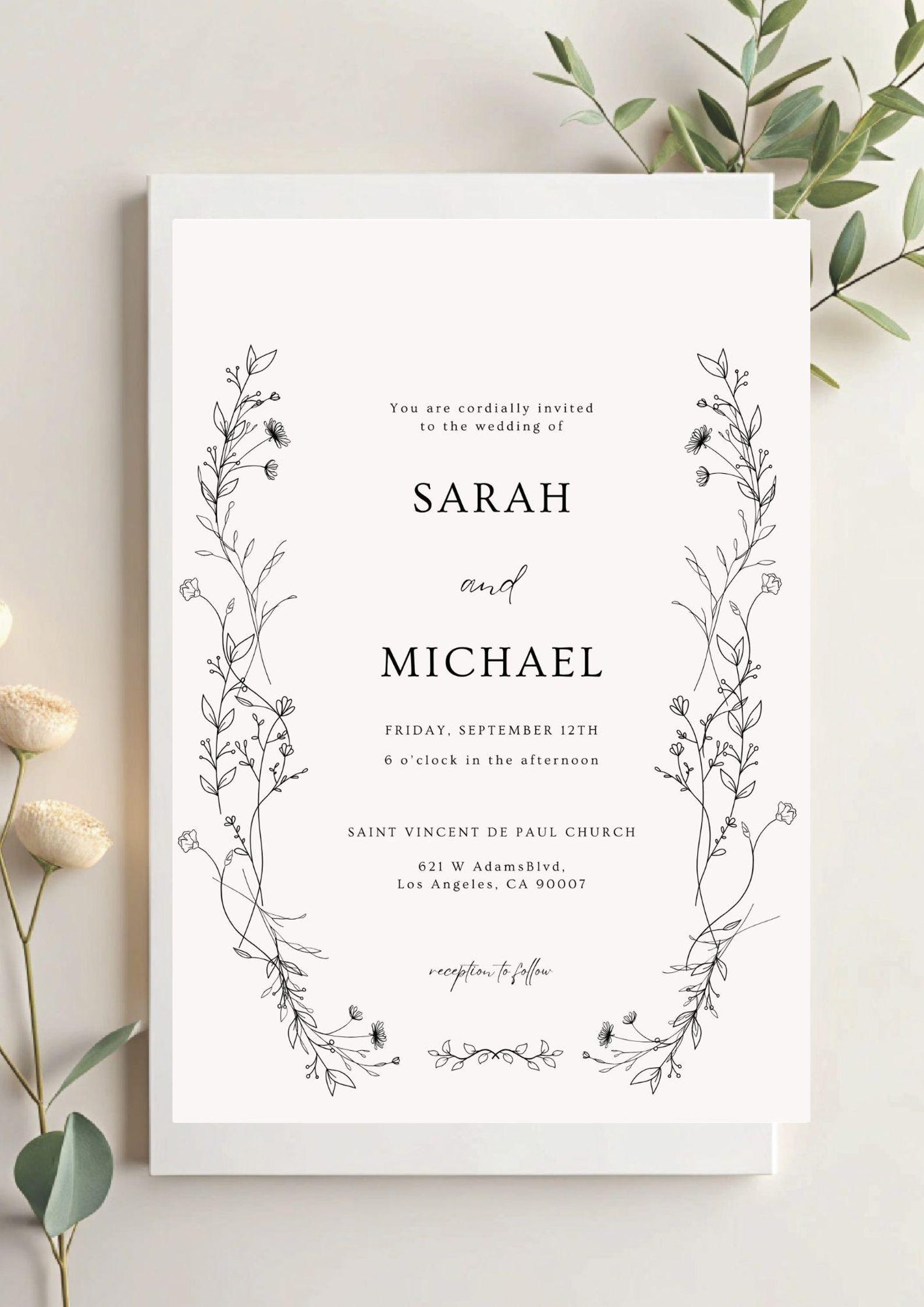 Printable Wedding Invitation With Details | Minimalist Wedding ...