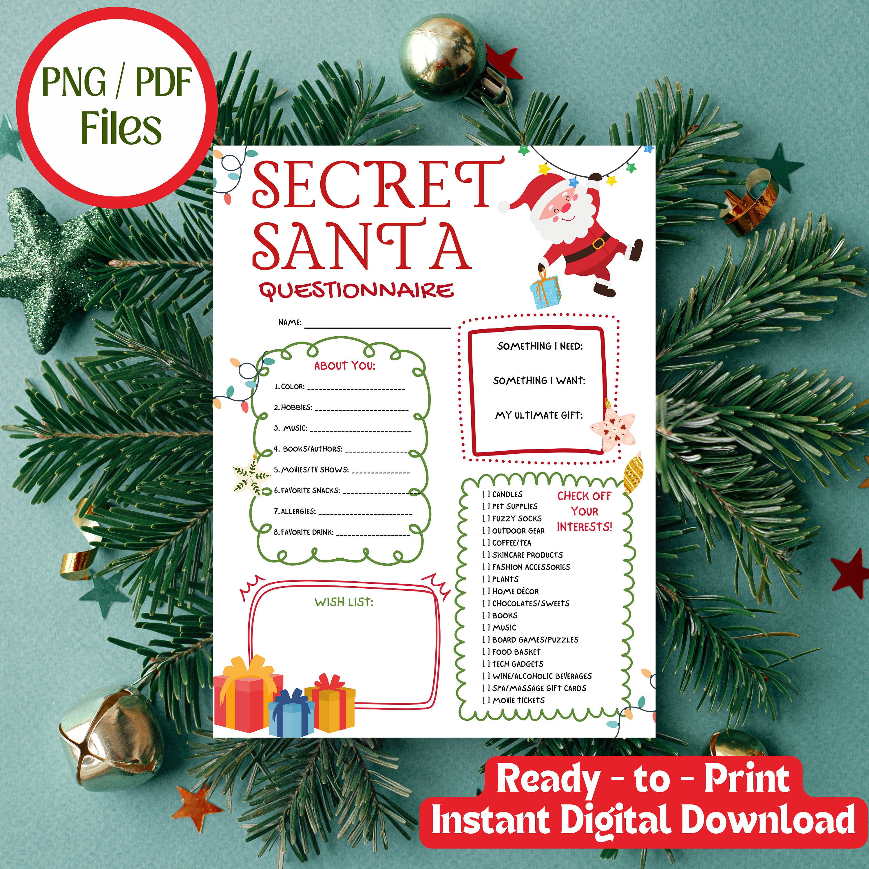 Secret Santa Questionnaire, Gift Exchange Form, Coworker Gift Swap ...