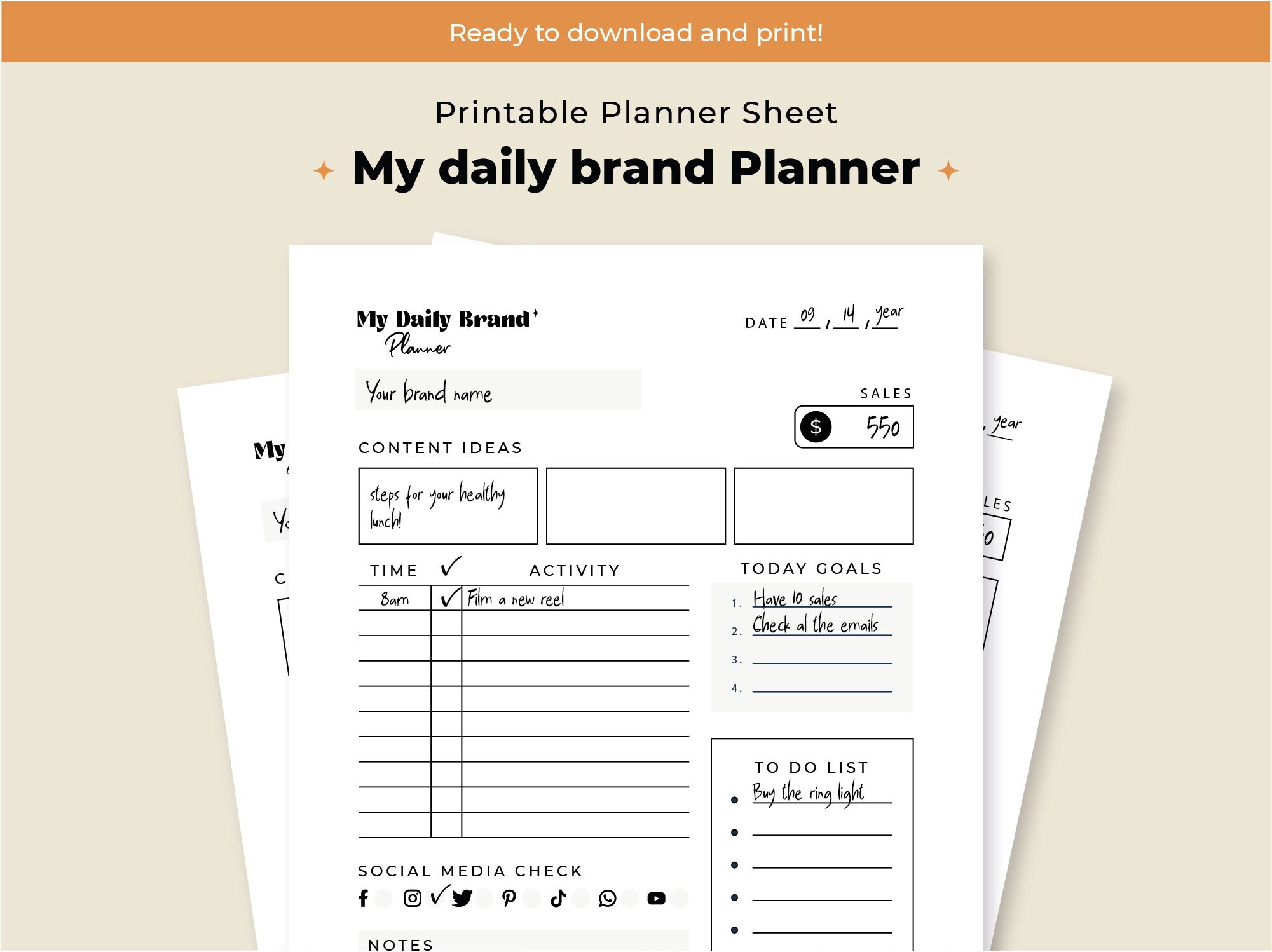 Printable Daily Brand Planner || Small Business Planner, Business ...